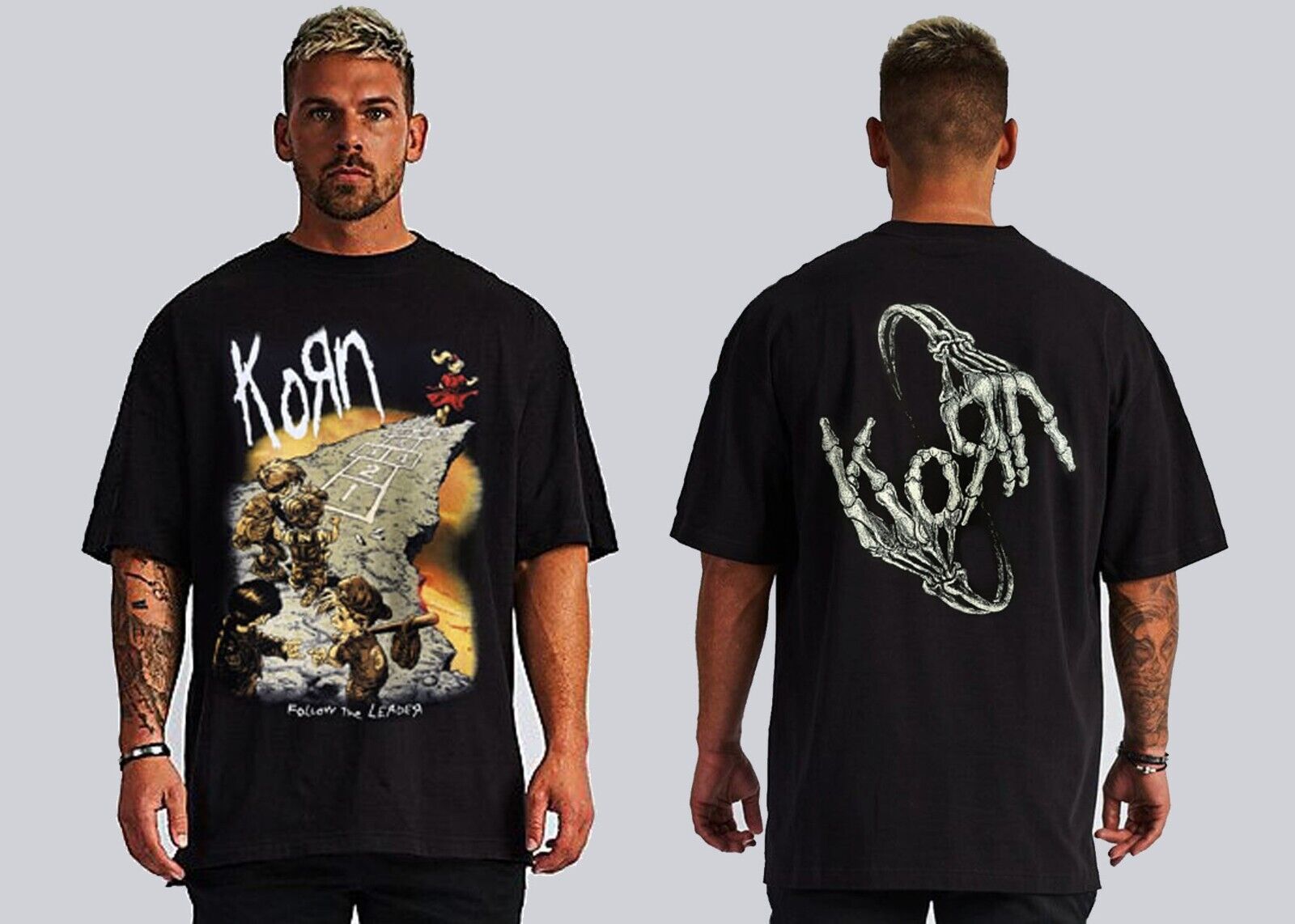 KORN FOLLOW THE LEADER FRONT AND BACK PRINT NU METAL BLACK T SHIRTS ROCK - Walmart.com