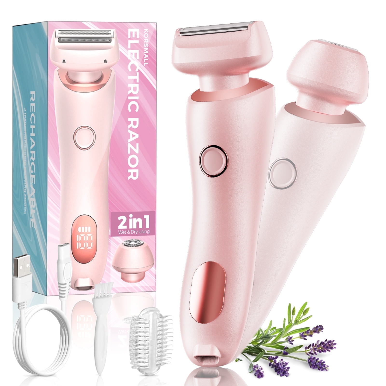 KORSMALL Razor for Women, 2 in 1 Wet & Dry Waterproof Electric Razors ...