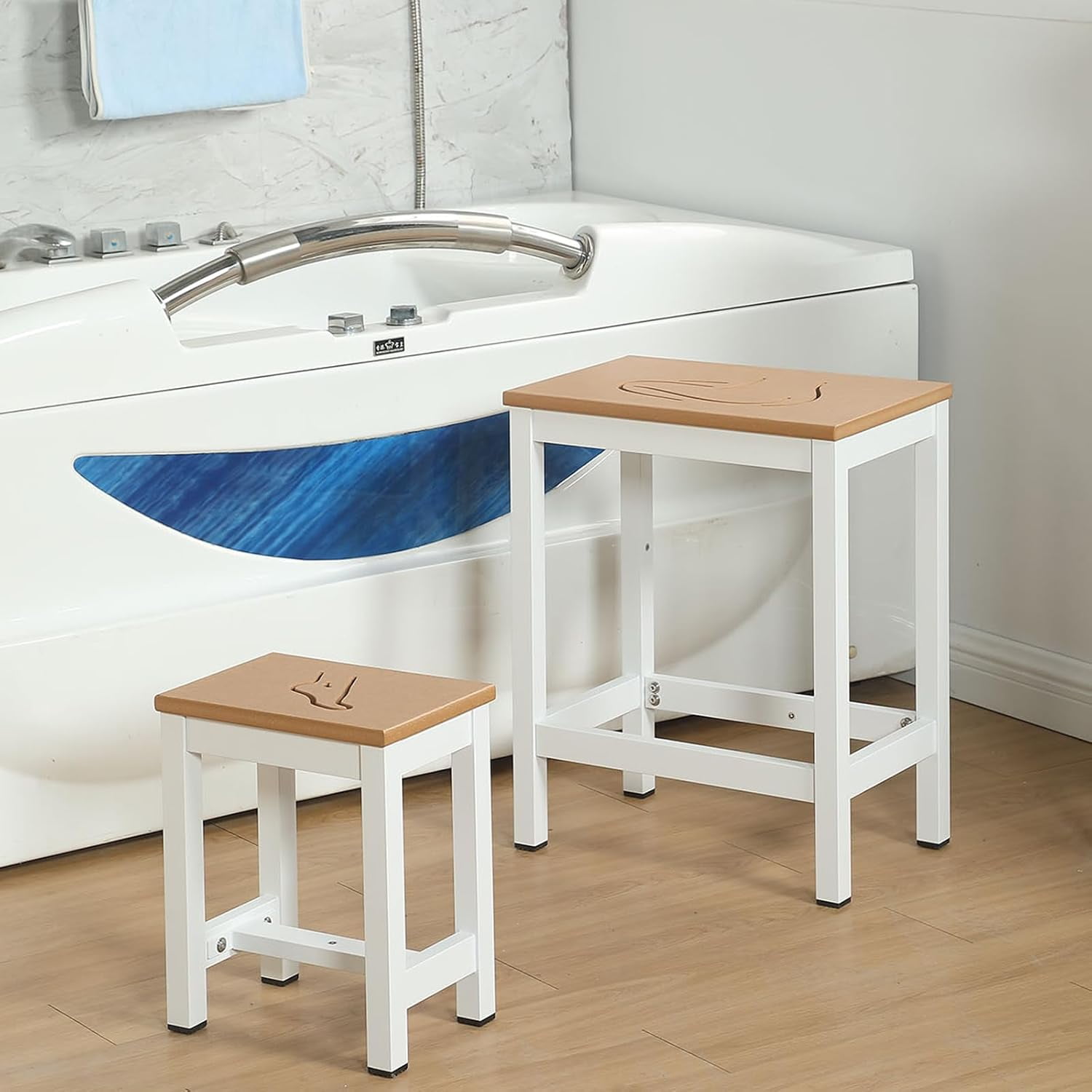 KORZEY Bathroom Stools with Foot Rest Stool for Sitting Shower Spa ...