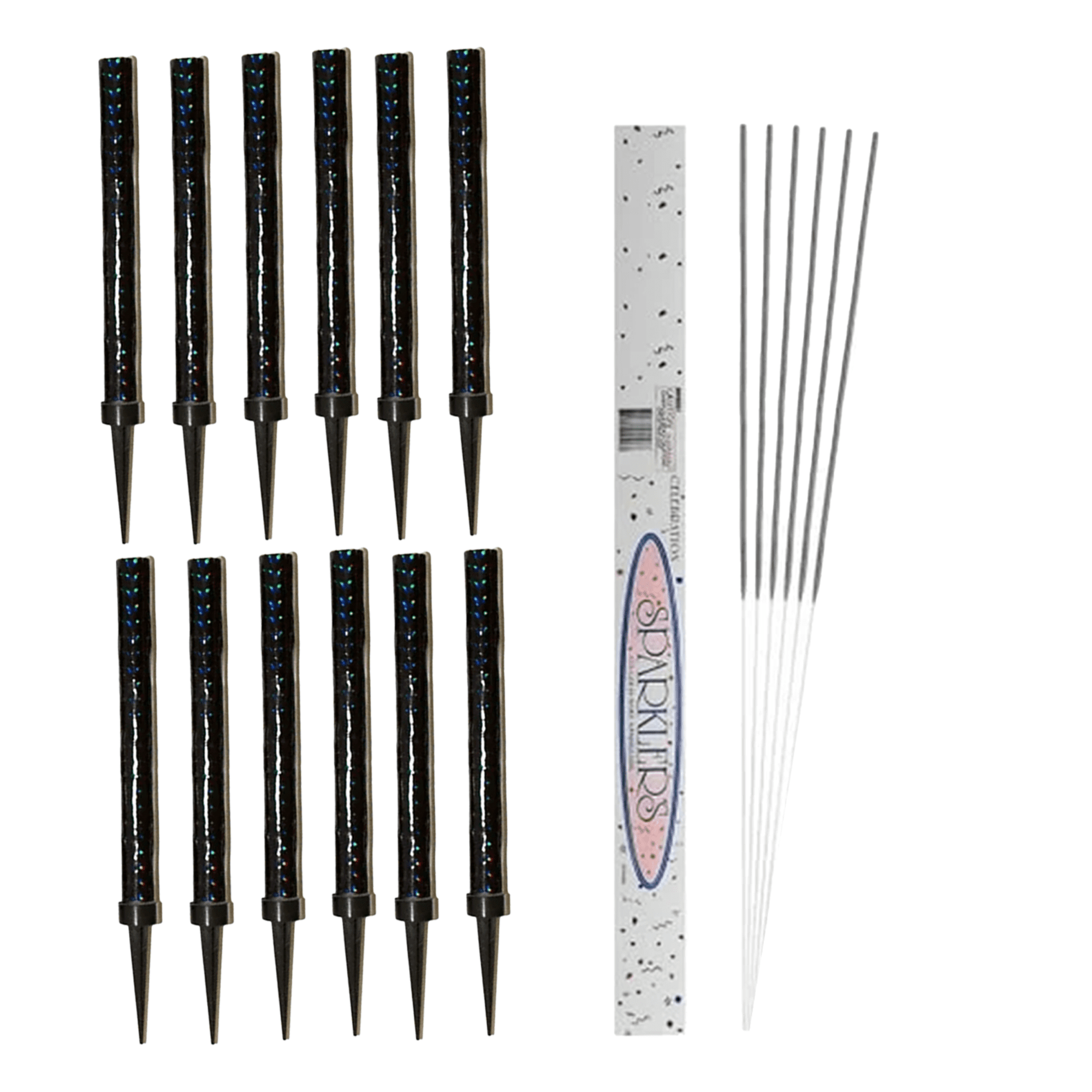 KOS 2 Pack of 6 Black Wrapping Sparkling Candles and 1 Pack of 6 10inch ...
