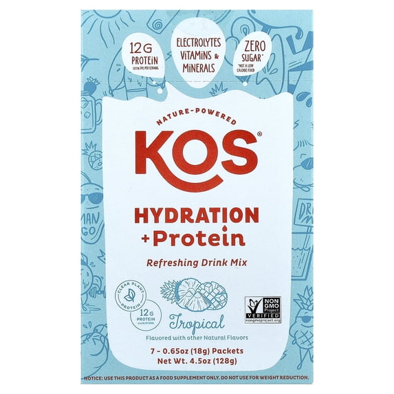 KOS, Hydration + Protein, Tropical 7 Packets, Electrolytes Vitamins ...