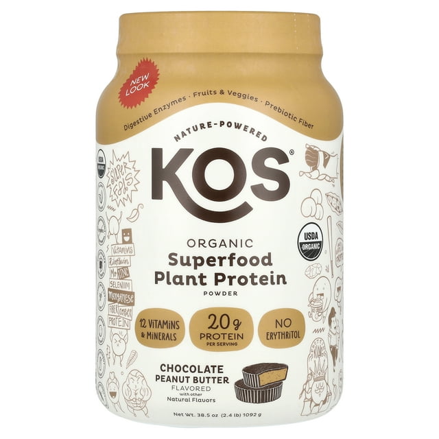 KOS Organic Superfood Plant Protein Powder, Chocolate Peanut Butter, 2. ...