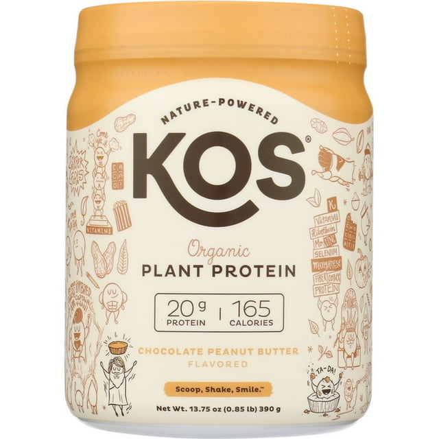 KOS Organic Vegan Protein Powder, Chocolate Peanut Butter, 20g Protein ...