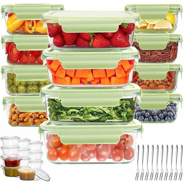 KOSBON Glass Food Storage Containers Set, 12 Clear Glass Storage ...