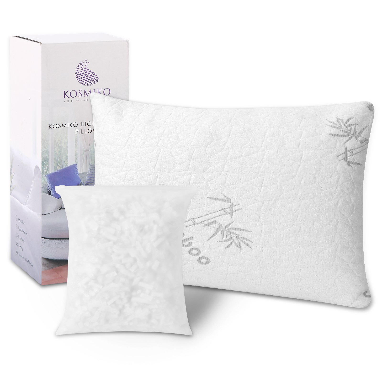KOSMIKO Shredded Memory Foam Pillow with Adjustable Cross-Cut Fill for ...