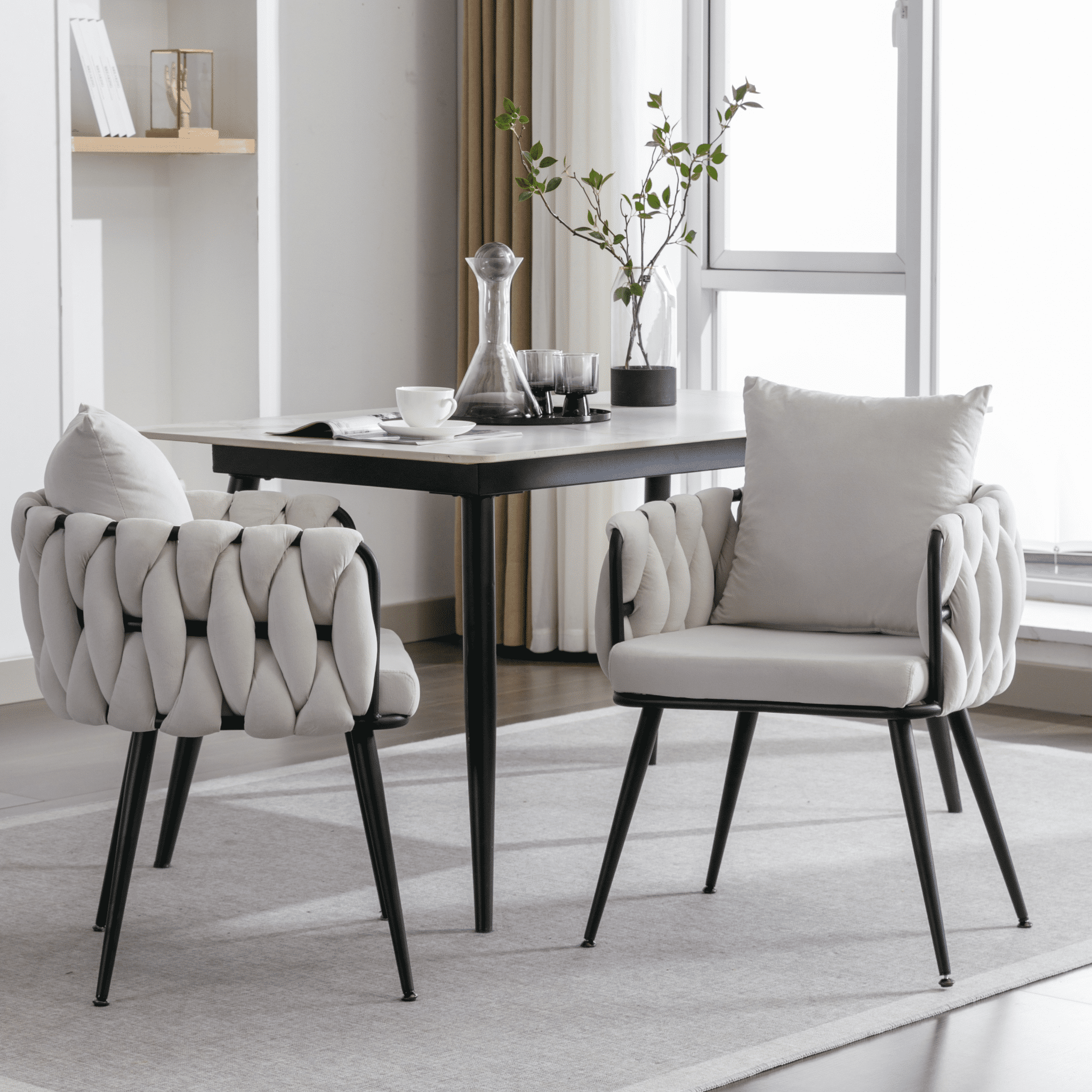 KOSSMAI Velvet Dining Chairs Set of 2, Hand Weaving Accent Chairs for ...