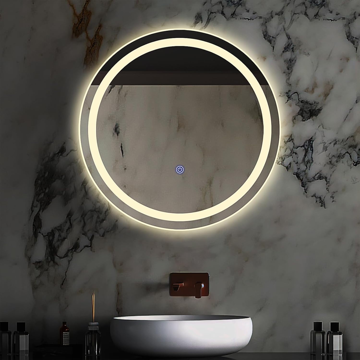 KOSTA 20 Inch Round LED Bathroom Vanity Mirror with Lights Dimmable ...