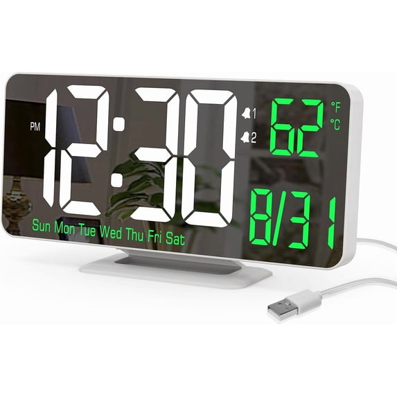 KOSUMOSU Alarm Clock for Bedroom, 6.7" Led Desk Digital Clock,Mirror ...