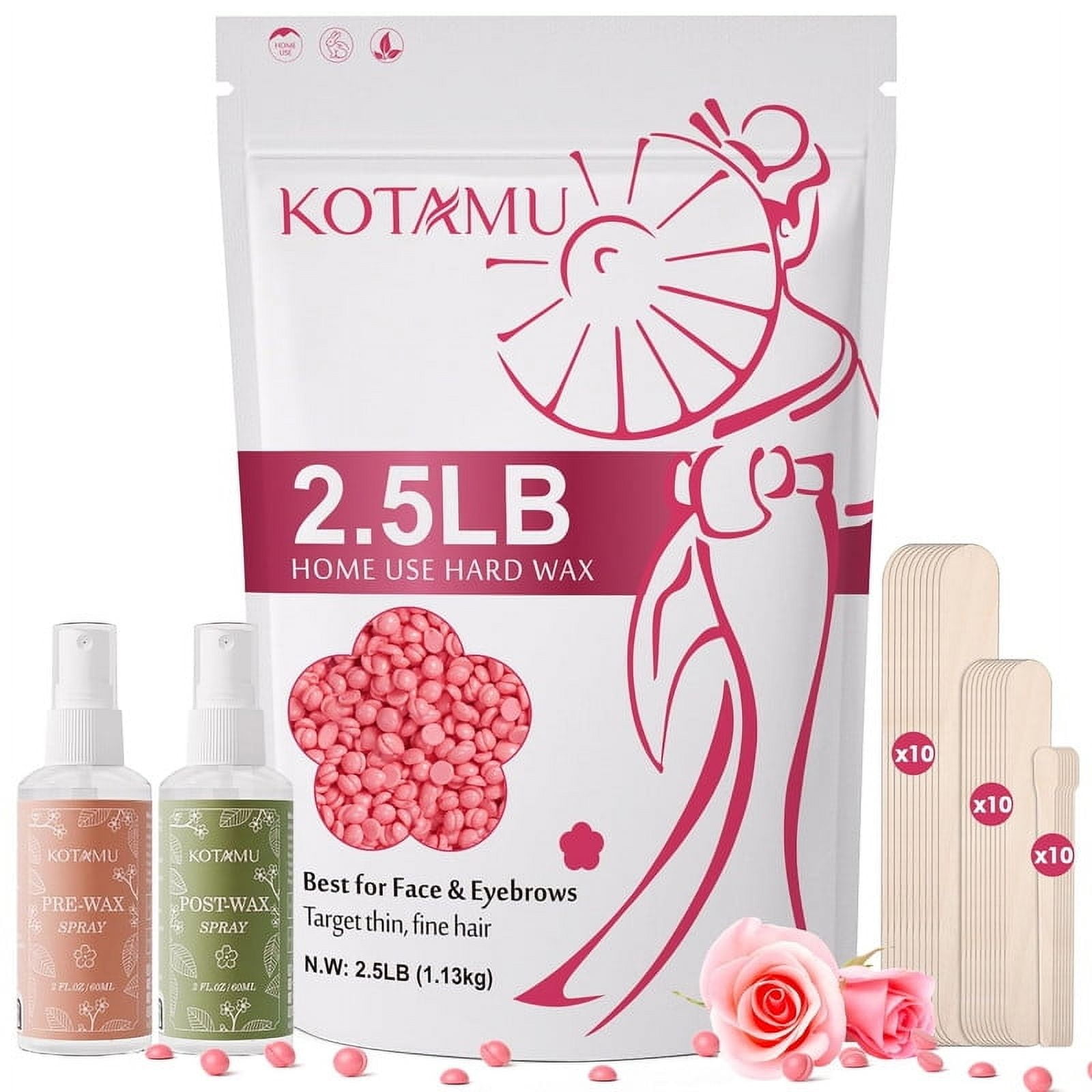 KOTAMU Pink Wax Beans for Hair Removal, 2.5lb, Hard Wax for Face ...