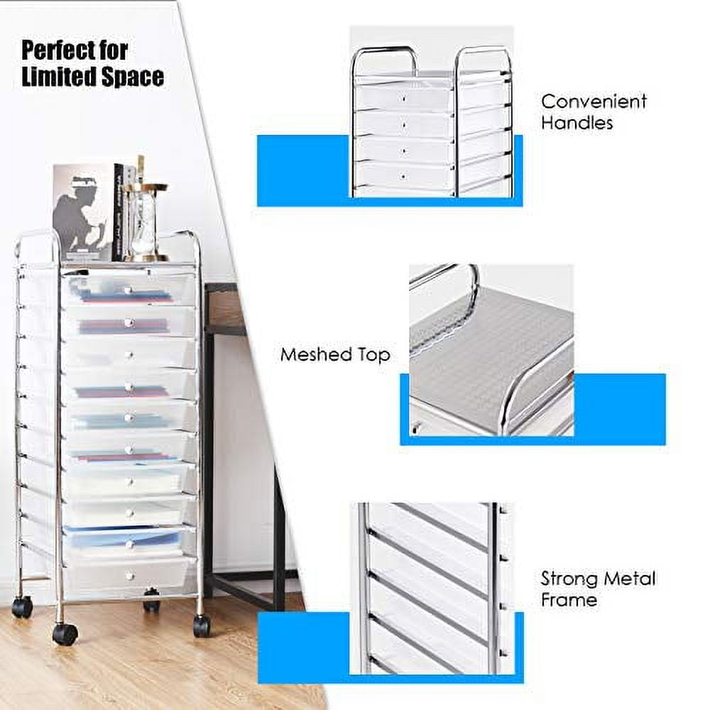 KOTEK 10-Drawer Rolling Storage Cart, Multipurpose Utility Cart Mobile ...
