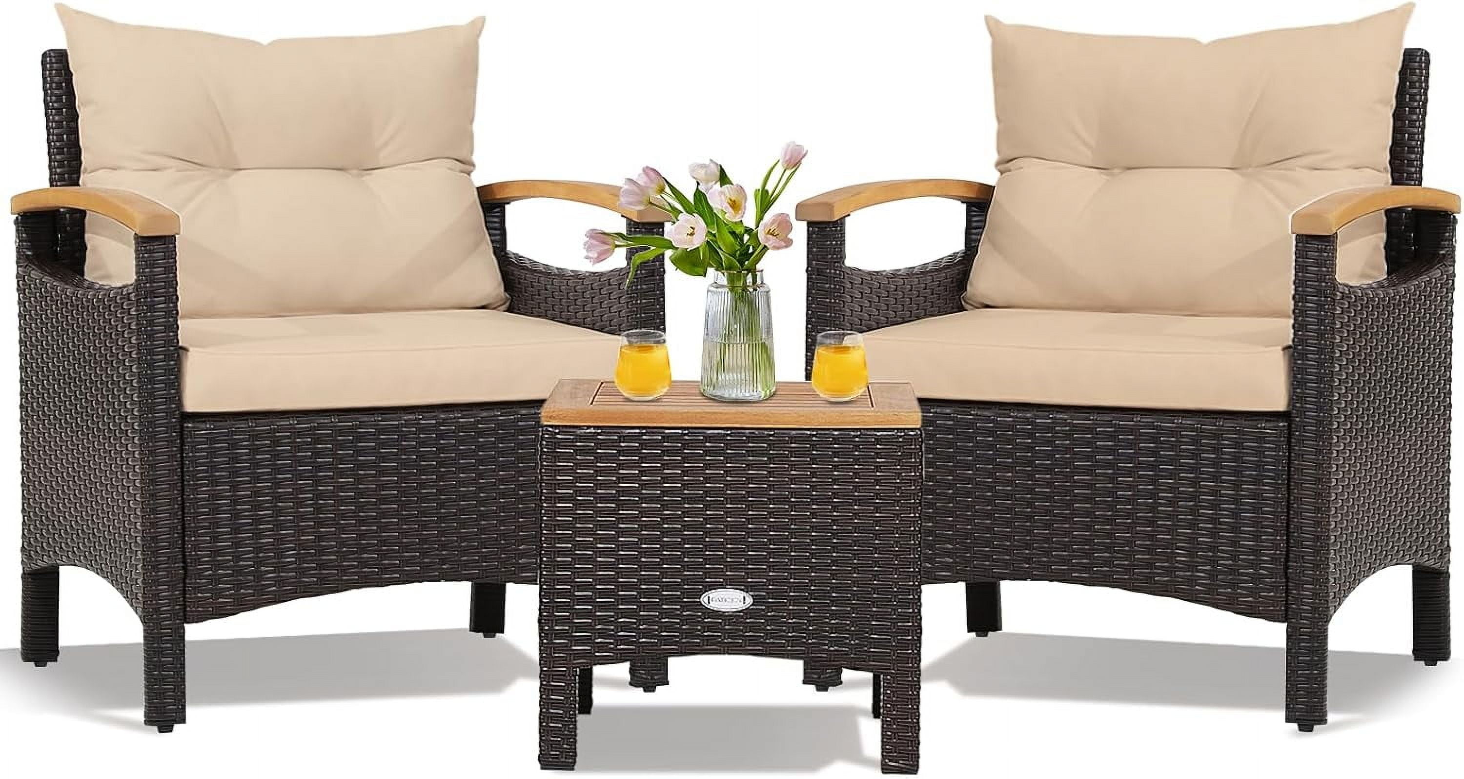 KOTEK 3-Piece Patio Furniture, Outdoor Conversation Set with Removable ...