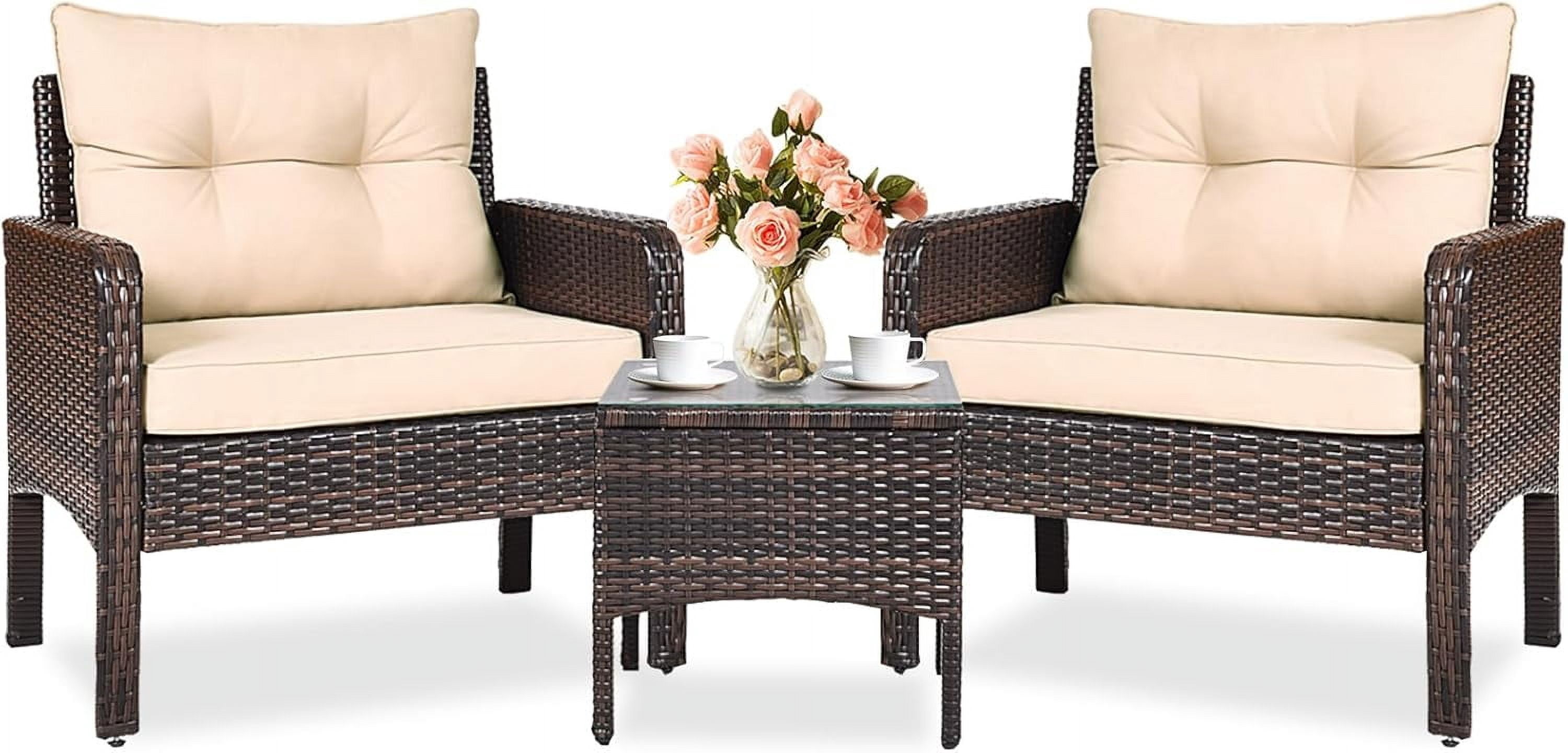 KOTEK 3 Piece Patio Furniture Set, Outdoor Wicker Conversation Bistro ...