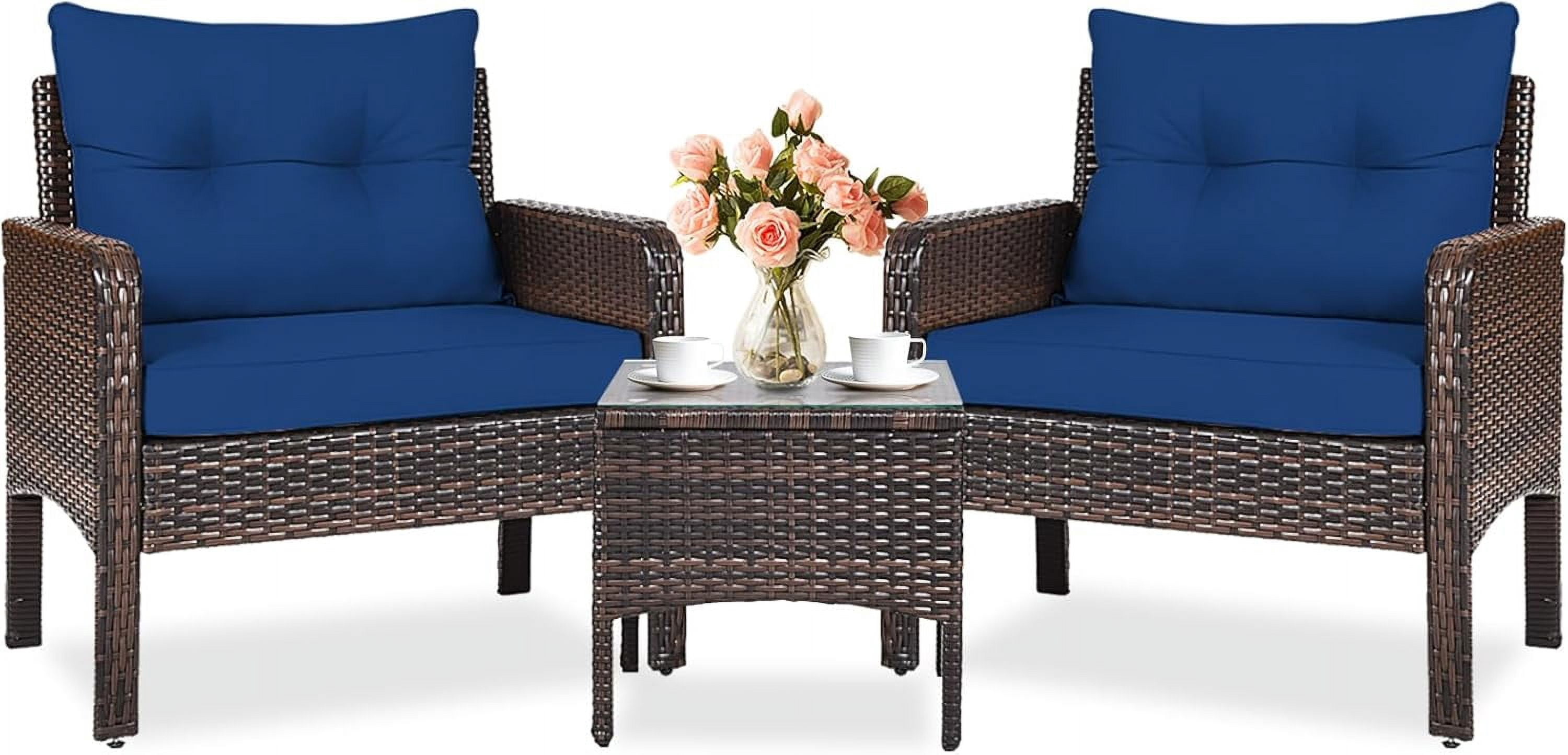 KOTEK 3 Piece Patio Furniture Set, Outdoor Wicker Conversation Bistro ...