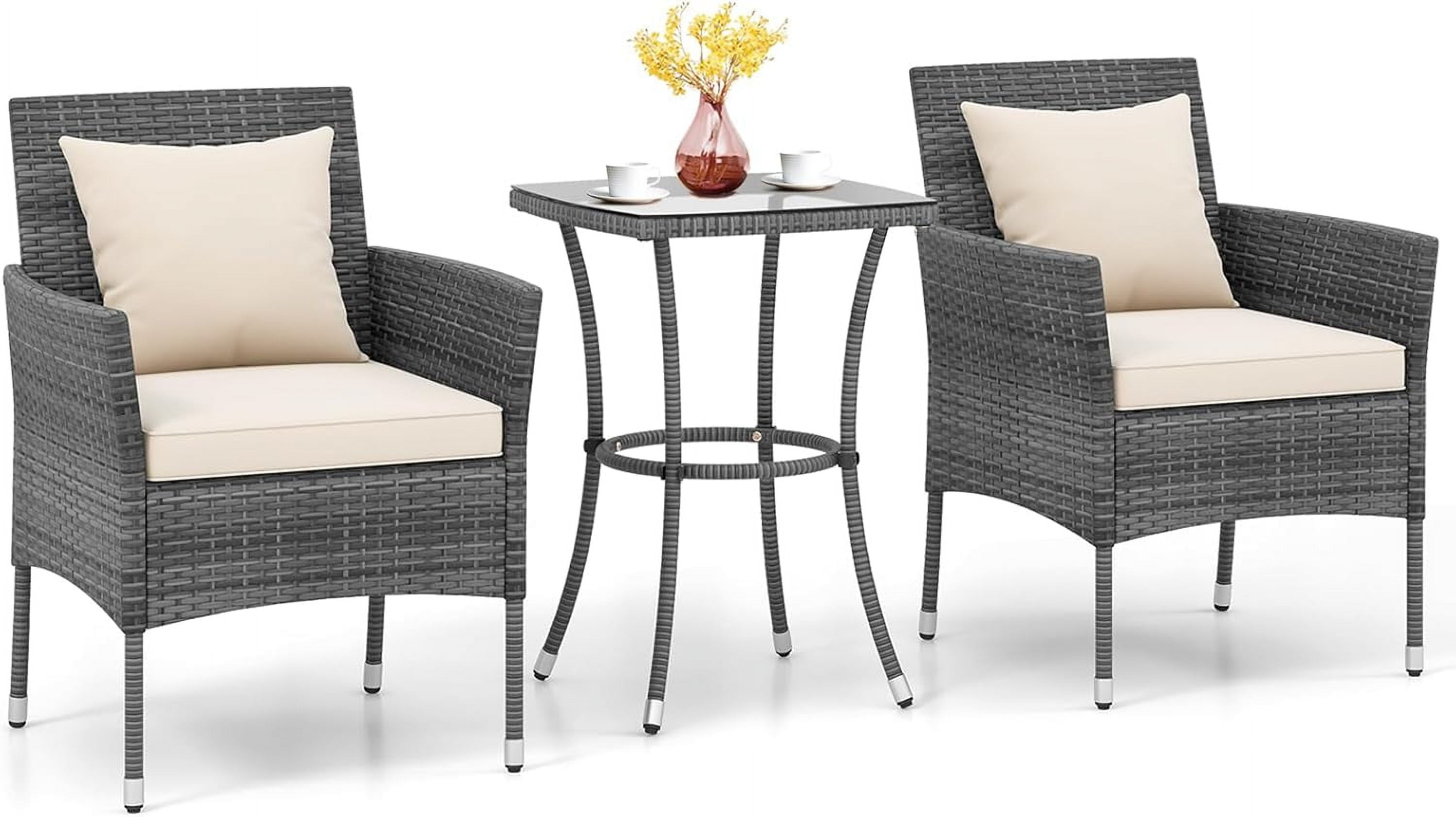 KOTEK 3 Pieces Patio Furniture Set, PE Rattan Outdoor Conversation Set ...
