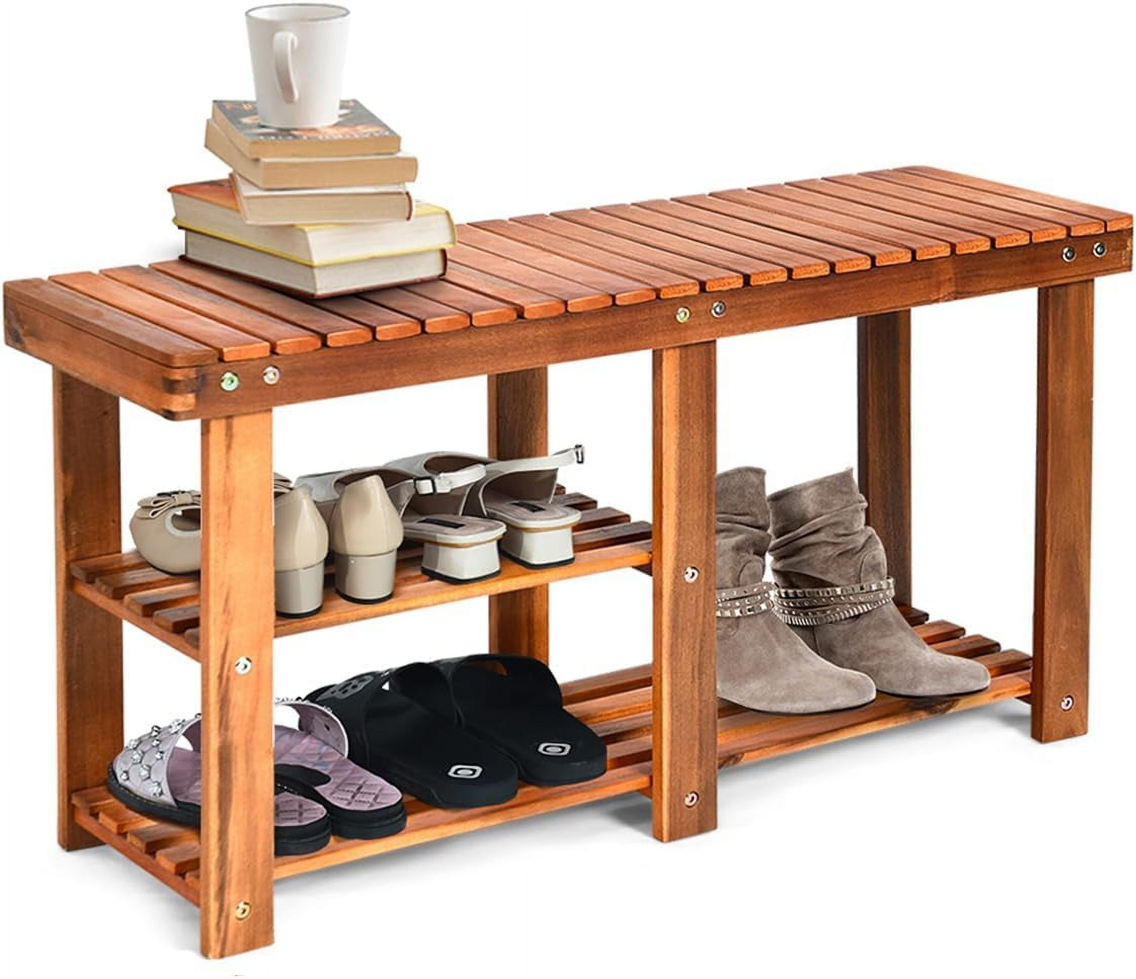 KOTEK 3 Tier Shoe Rack Bench, Premium Acacia Wood Storage Bench ...