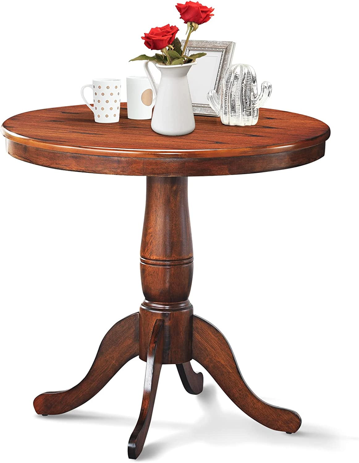 KOTEK 32 Inch Round Dining Table, Solid Wood Pedestal Table, Kitchen ...