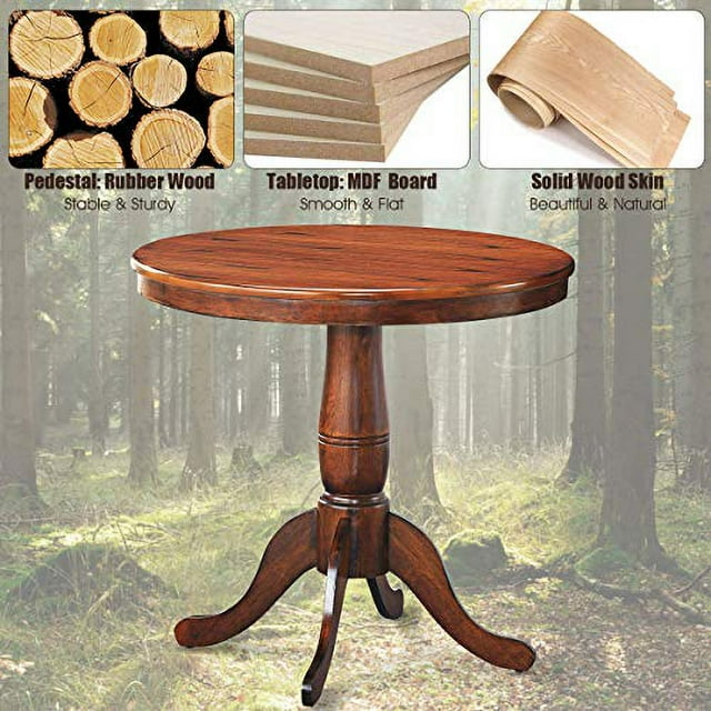 KOTEK 32 Inch Round Dining Table, Solid Wood Pedestal Table, Kitchen ...