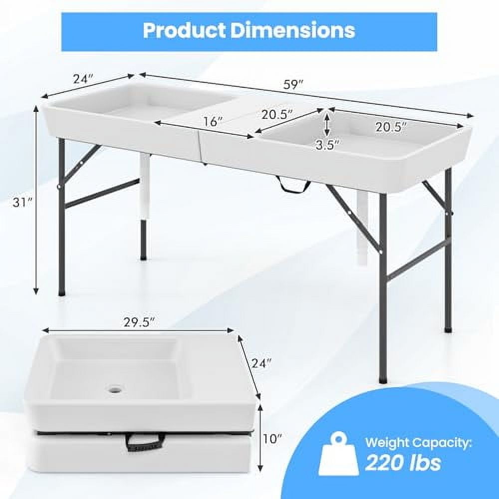 KOTEK 5 FT Folding Ice Cooler Table with Double Sinks and Drains ...