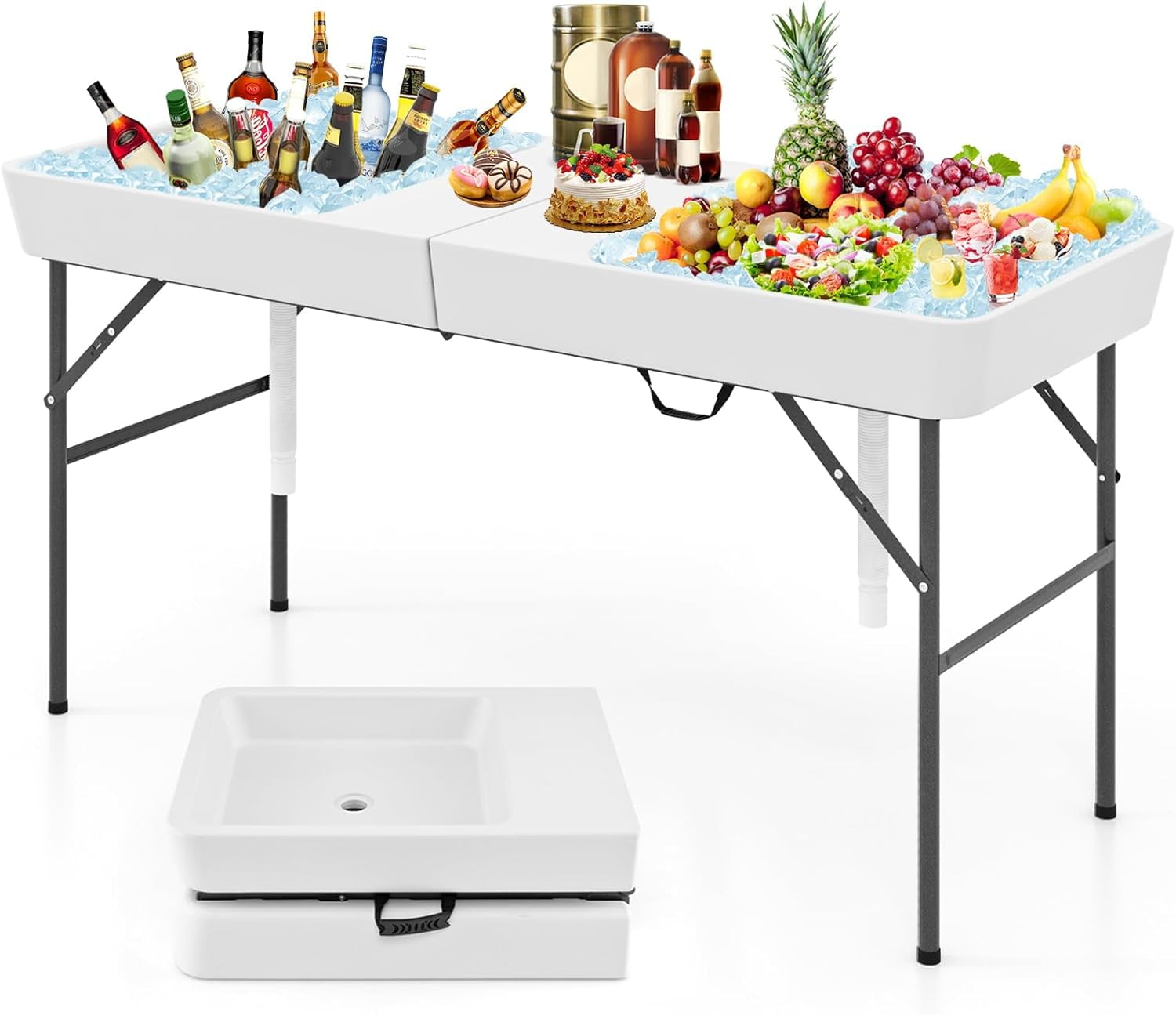 KOTEK 5 FT Folding Ice Cooler Table with Double Sinks and Drains ...