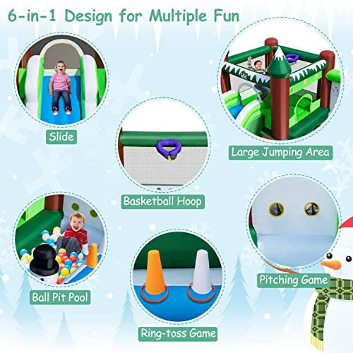 KOTEK Bounce House, 6 in 1 Inflatable Winter Theme Snowman Bouncy ...