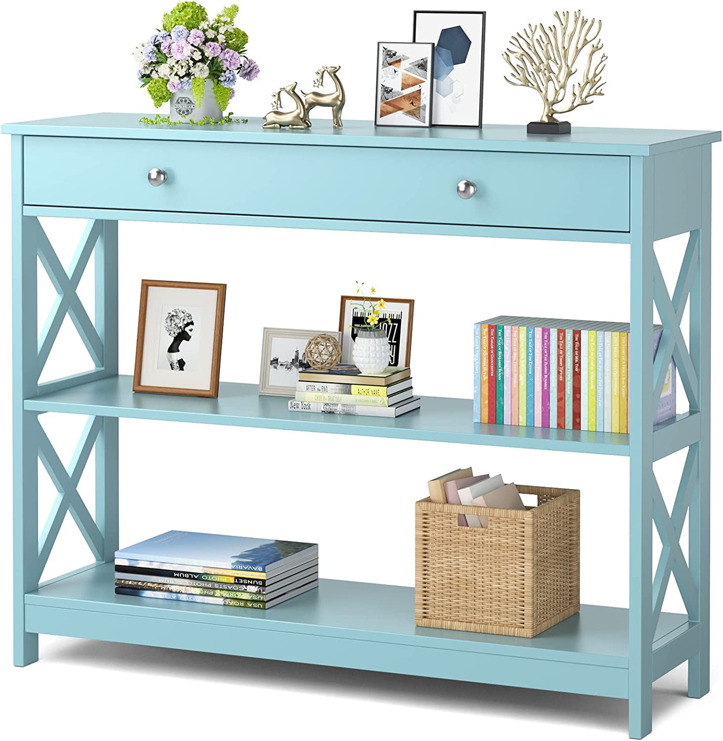 KOTEK Console Table with Drawer and Storage Shelves, Narrow Sofa Table ...