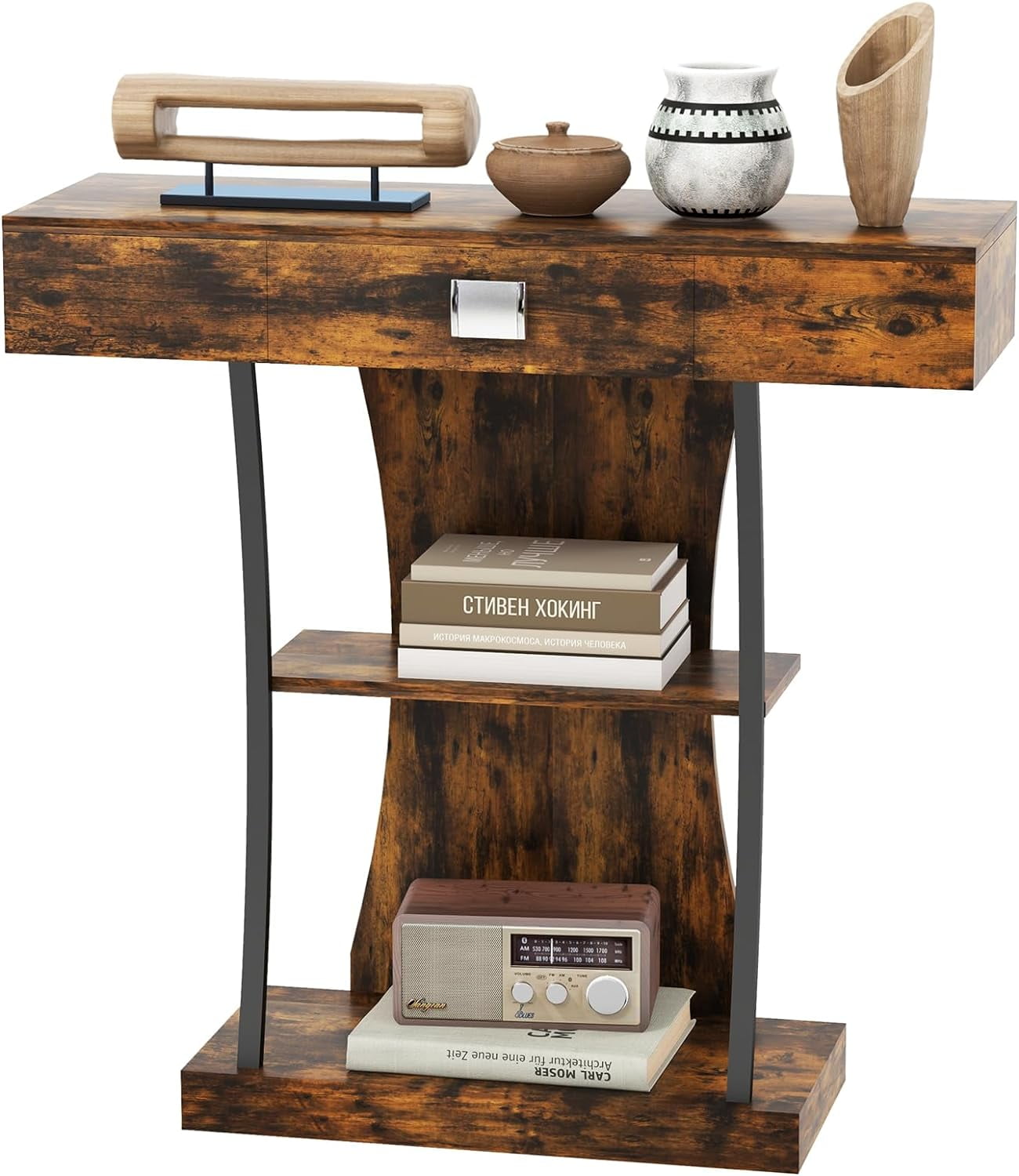 KOTEK Console Table with Storage Drawer & Shelves, 3-Tier Narrow Sofa ...