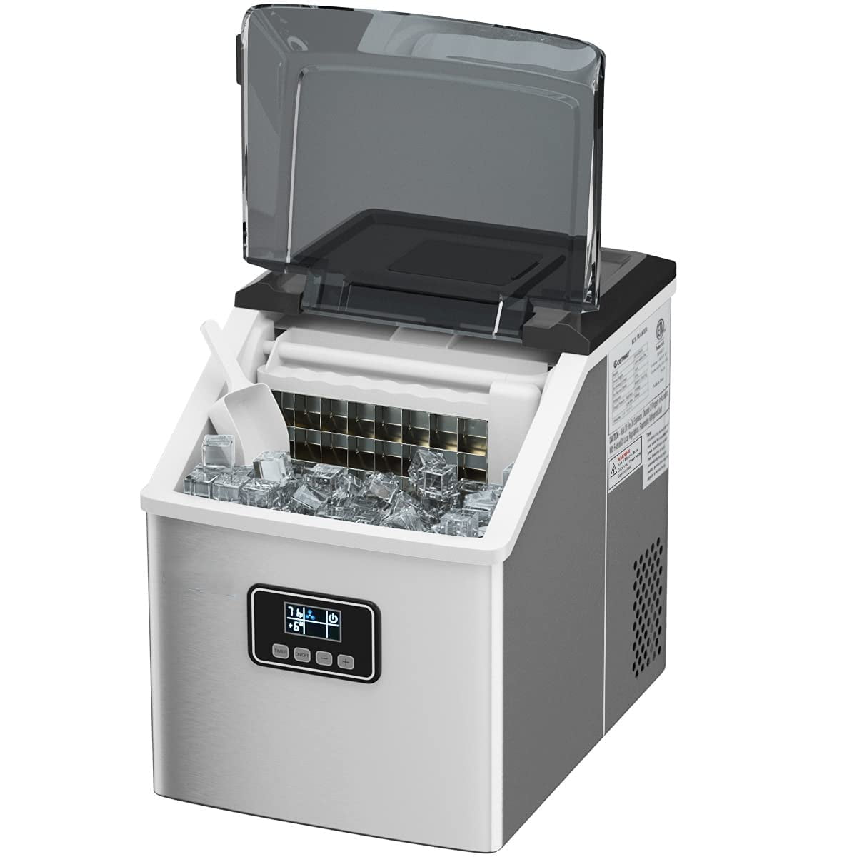 KOTEK Countertop Ice Maker Machine, Stainless Steel, 48LBS/24H, Self ...