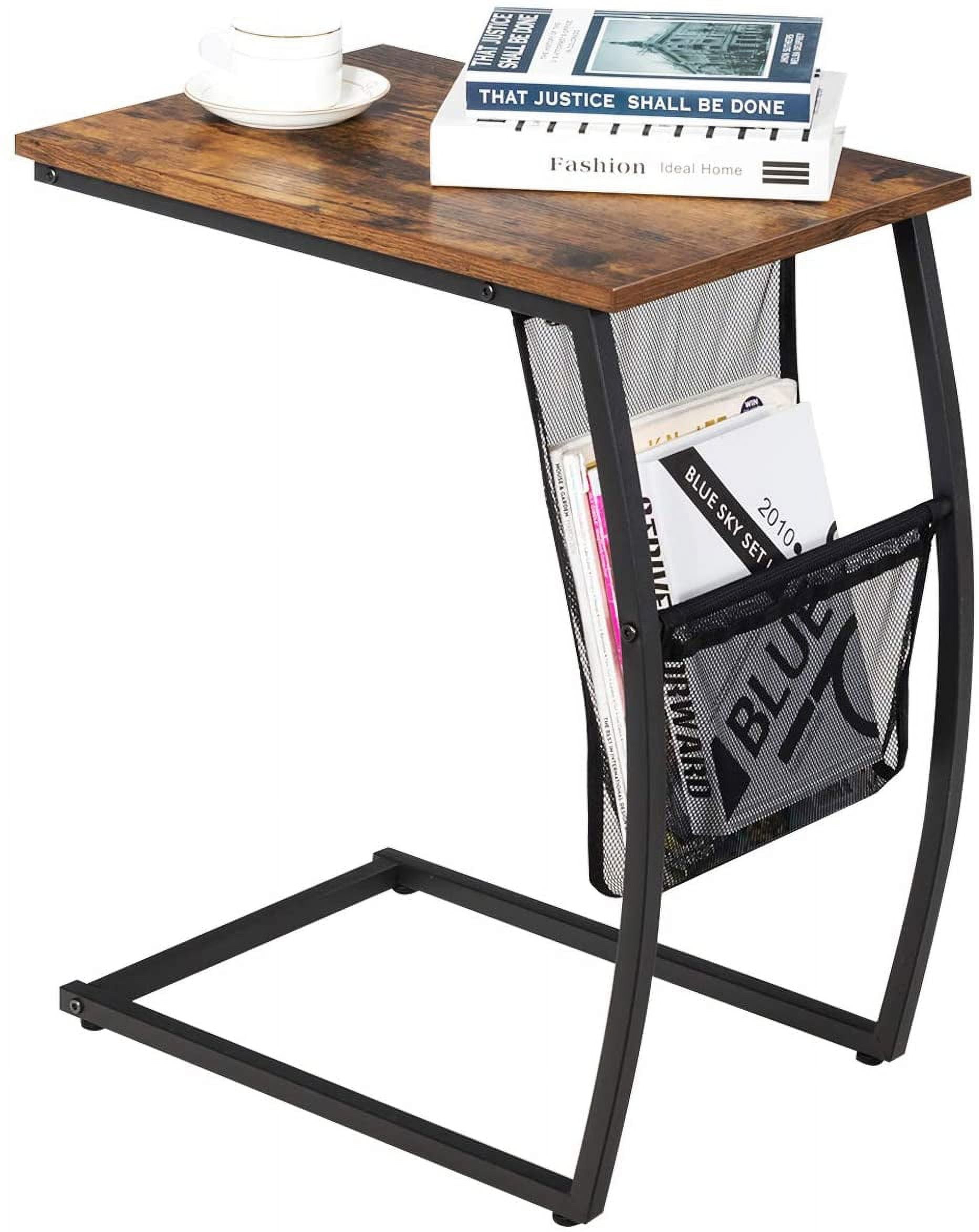 KOTEK End Table with Side Pocket, C Shaped Side Table Sofa Table w ...