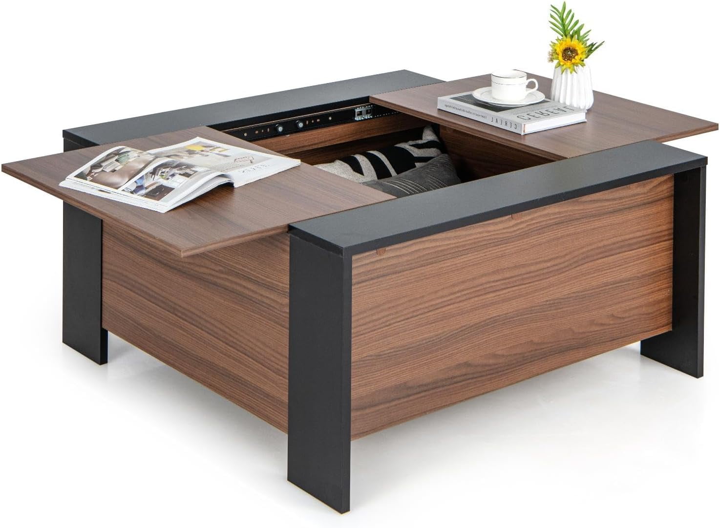 KOTEK Farmhouse Coffee Table with Storage, 36.5” Square Cocktail Table ...