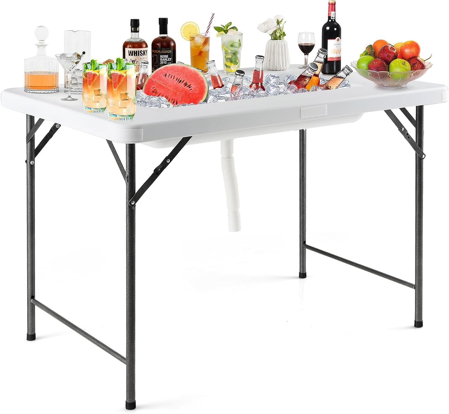 KOTEK Folding Ice Cooler Table with Drain and Skirt, Foldable Beverage ...