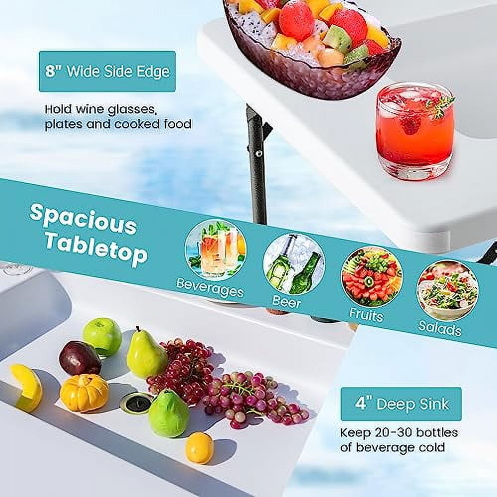 KOTEK Folding Ice Cooler Table with Drain and Skirt, Foldable Beverage ...