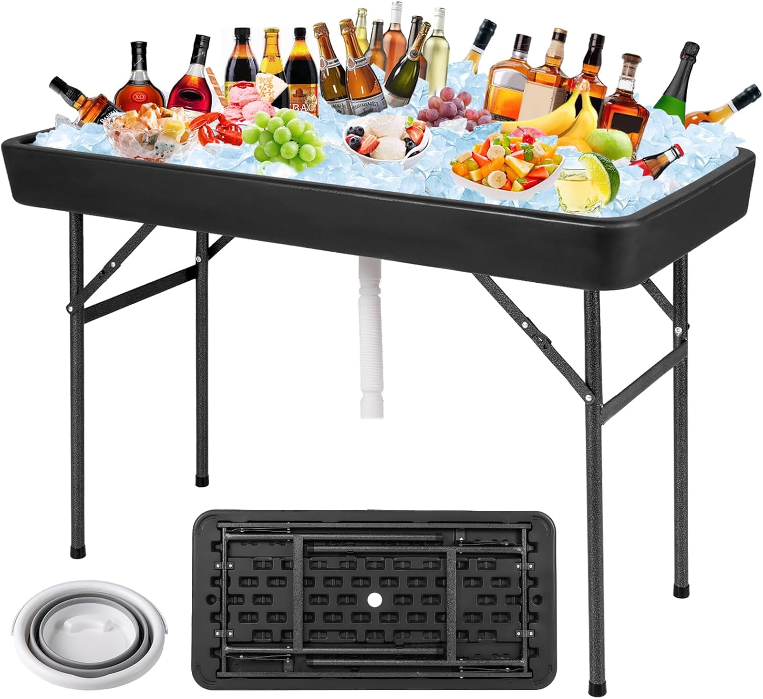 KOTEK Folding Ice Cooler Table with Matching Skirt, Drain Hose & Bucket ...
