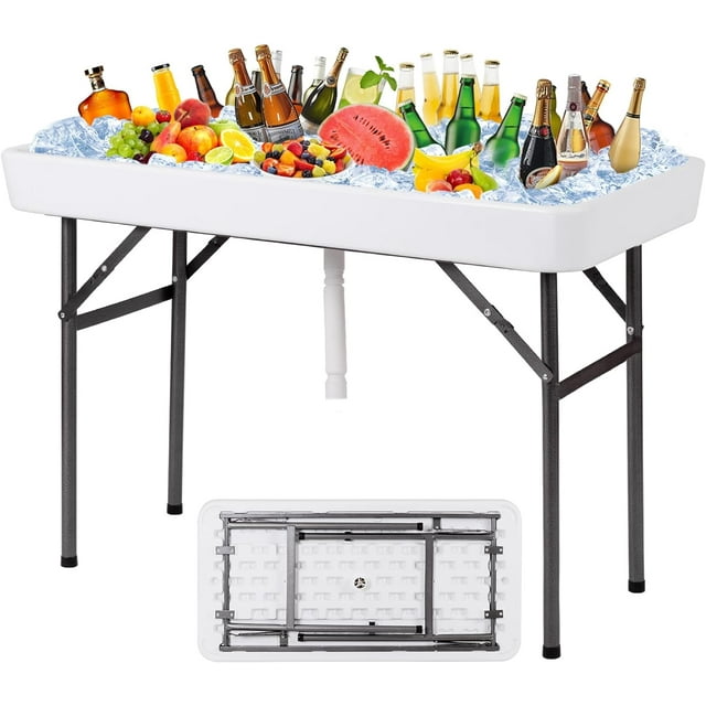 KOTEK Folding Ice Cooler Table with Matching Skirt & Drain Hose ...