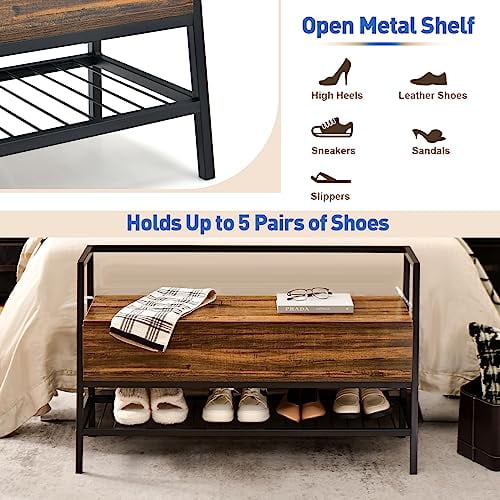 KOTEK Industrial Shoe Storage Bench, Lift Top Shoe Organizer Shelf w ...