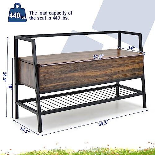 KOTEK Industrial Shoe Storage Bench, Lift Top Shoe Organizer Shelf w ...