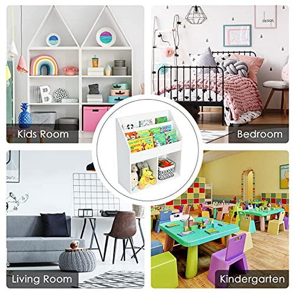 KOTEK Kids Bookshelf with Toy Storage Organizer, Children Bookcase w/ 3 ...