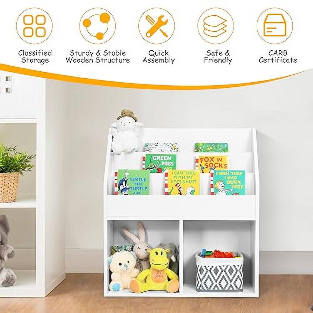 KOTEK Kids Bookshelf with Toy Storage Organizer, Children Bookcase w/ 3 ...