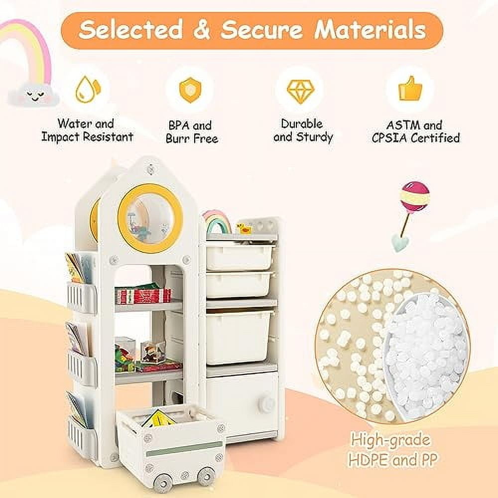 KOTEK Kids Bookshelf and Toy Storage Organizer, Multipurpose Bookcase ...