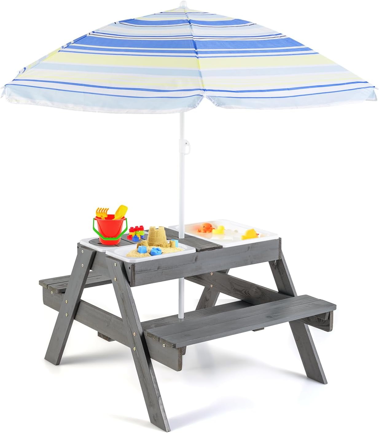 KOTEK Kids Picnic Table, 4 in 1 Sand and Water Table w/Detachable ...