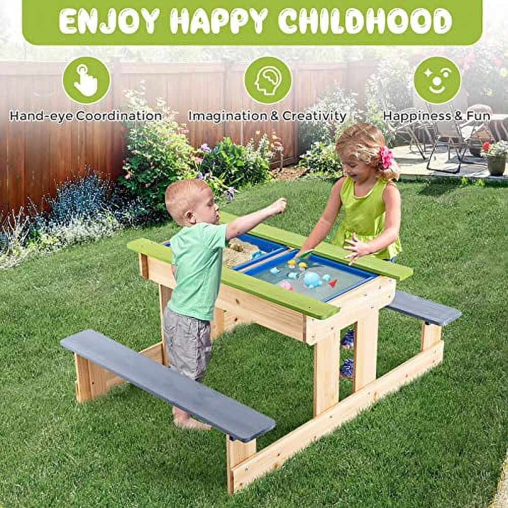 KOTEK Kids Picnic Table for Outdoors, 4 in 1 Wooden Sand and Water ...