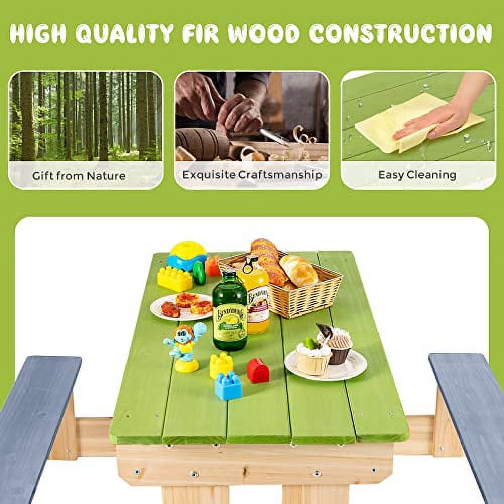 KOTEK Kids Picnic Table for Outdoors, 4 in 1 Wooden Sand and Water ...