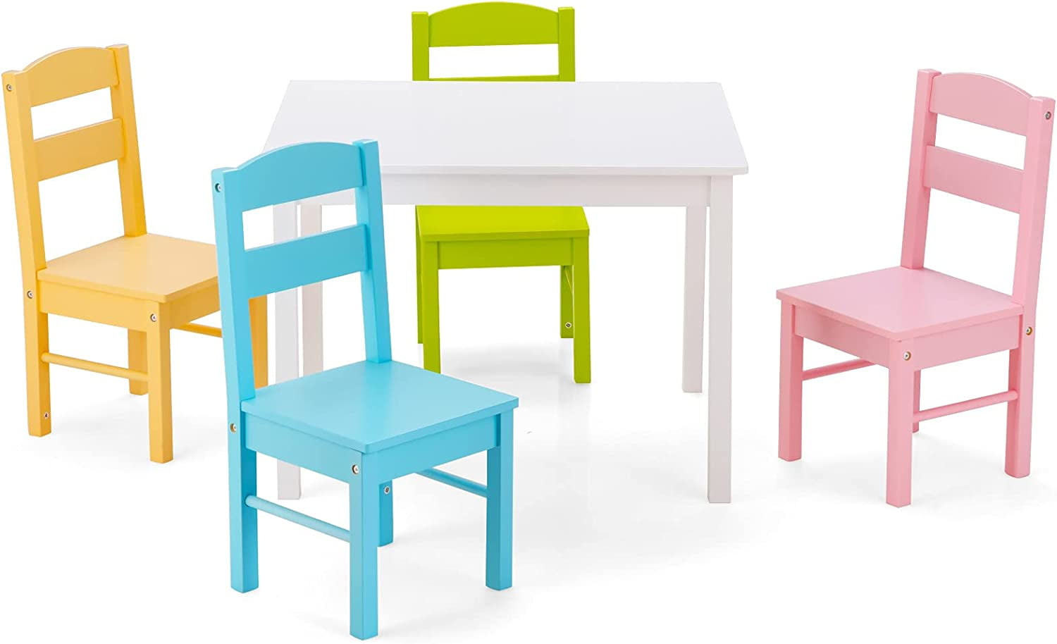 KOTEK Kids Wood Table and 4 Chair Set, Children Multi Activity Table ...
