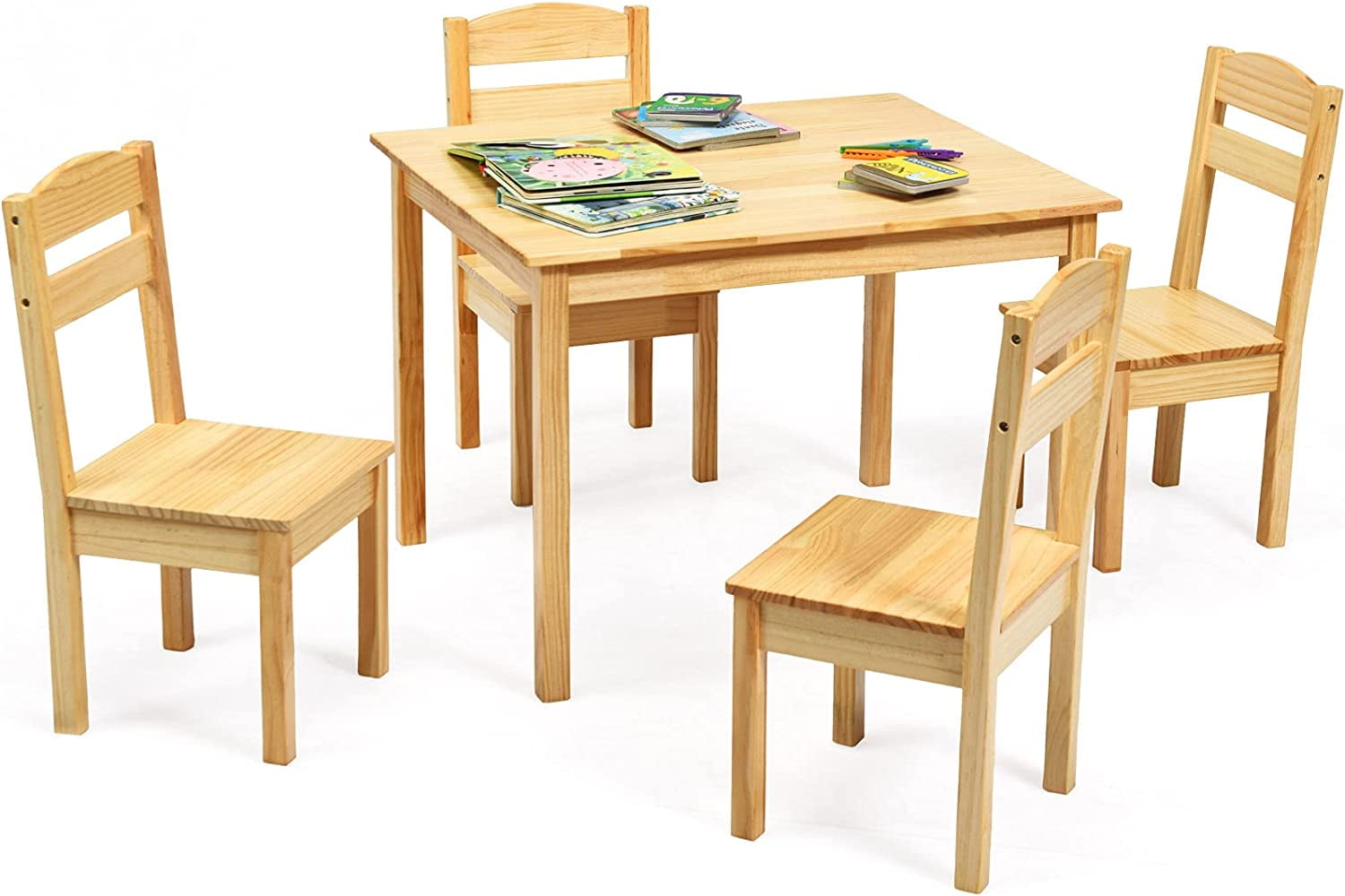 KOTEK Kids Wood Table and 4 Chair Set, Children Multi Activity Table ...