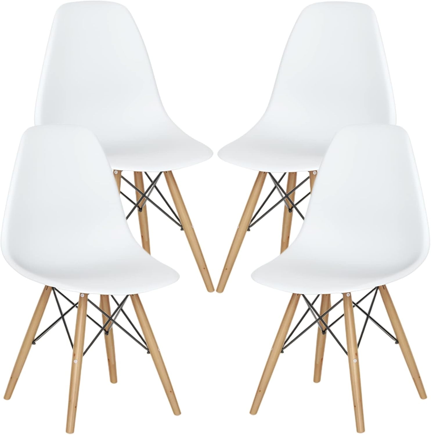 KOTEK Mid Century Modern Dining Chairs Set of 4, DSW Chairs Plastic Shell Chairs with Wood Legs ...