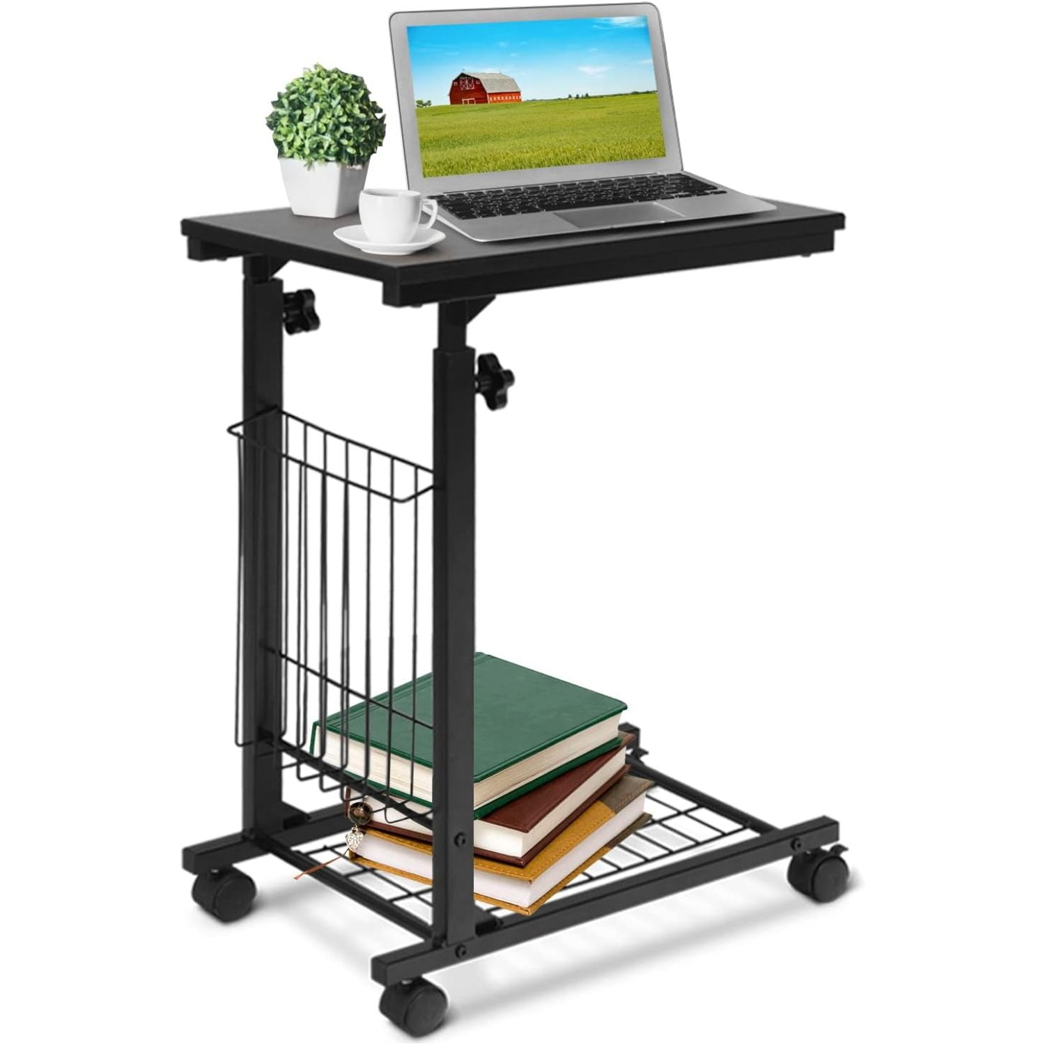 KOTEK Mobile Sofa Side Table, Height Adjustable C Shaped End Table with ...