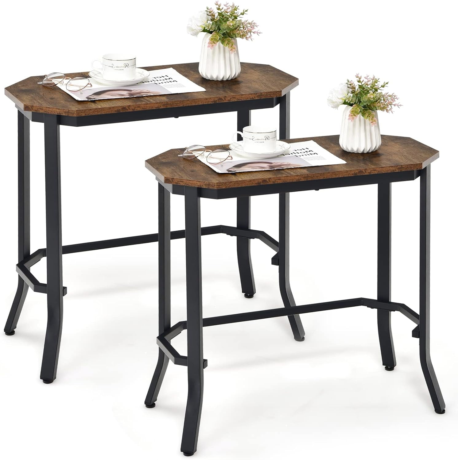 KOTEK Narrow Side Table, Industrial End Table w/Metal Frame ...