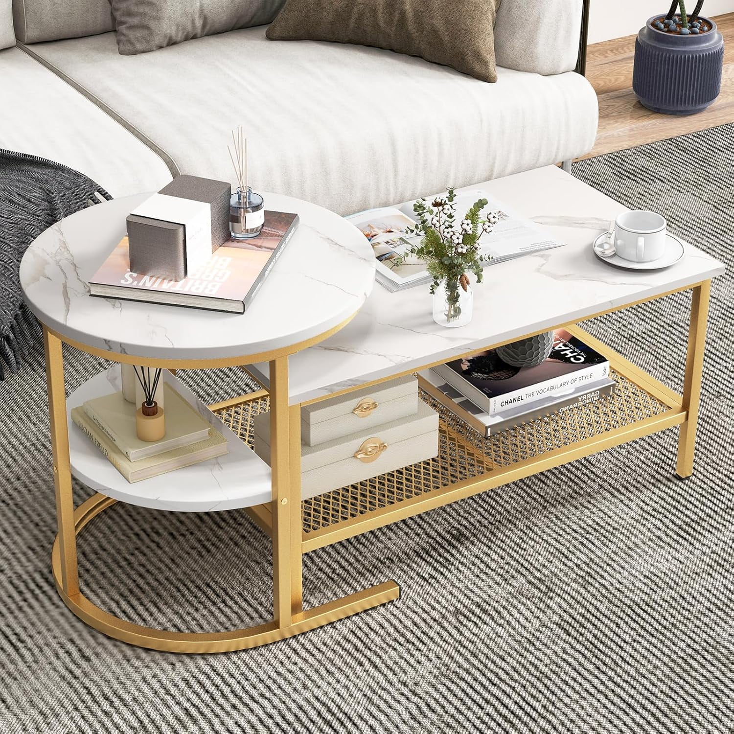 KOTEK Nesting Coffee Table Set of 2, Detachable Rectangular Coffee ...