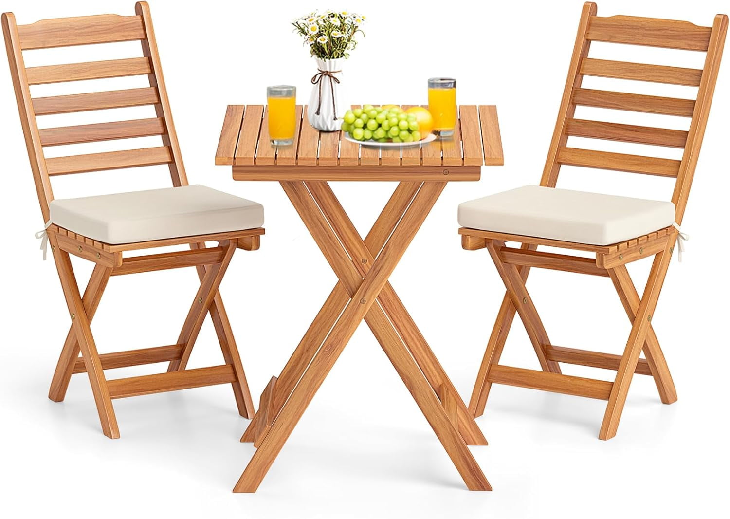 KOTEK Outdoor Folding Bistro Set, 3 Pieces Acacia Wood Bistro Set with ...