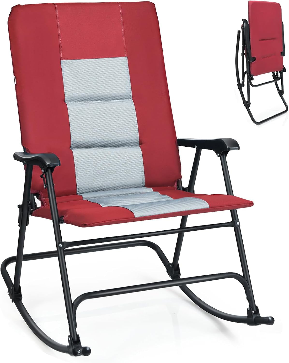 KOTEK Outdoor Rocking Chair, Folding Lawn Chair with Armrests & Padded ...