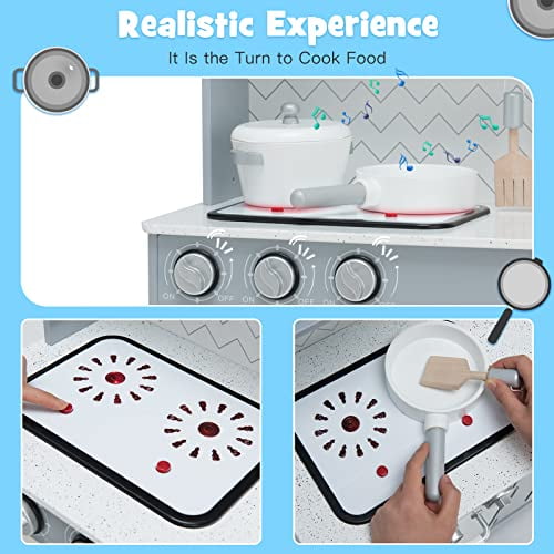 KOTEK Play Kitchen, Wooden Toddler Kitchen Playset with Water Dispenser ...